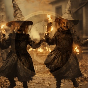 Vintage Halloween, Dancing Witches, Circle of Witches, Digital Art ...