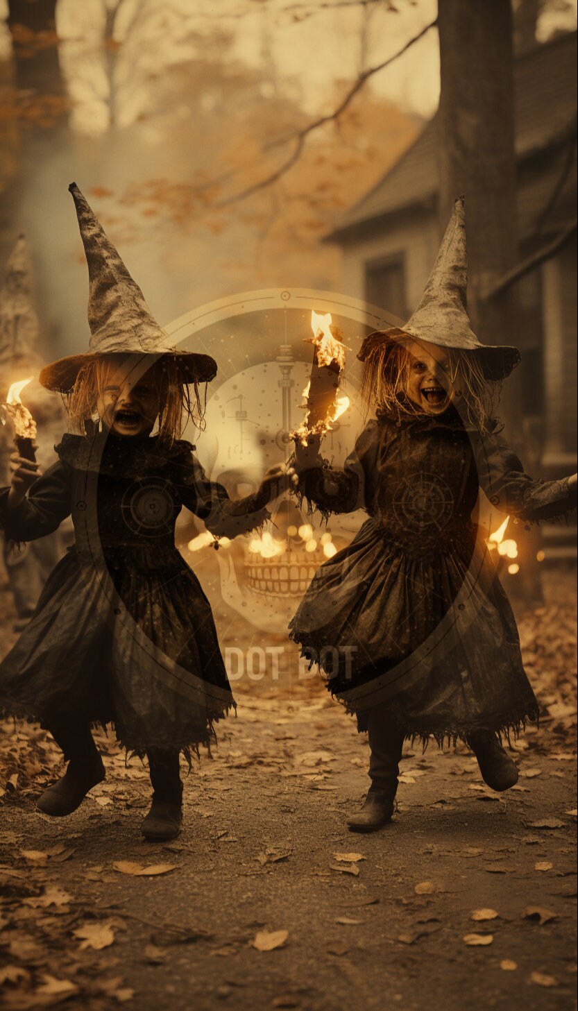Vintage Halloween, Dancing Witches, Circle of Witches, Digital Art ...