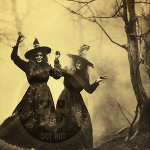 Vintage Halloween, Dancing Witches, Circle of Witches, Digital Art ...