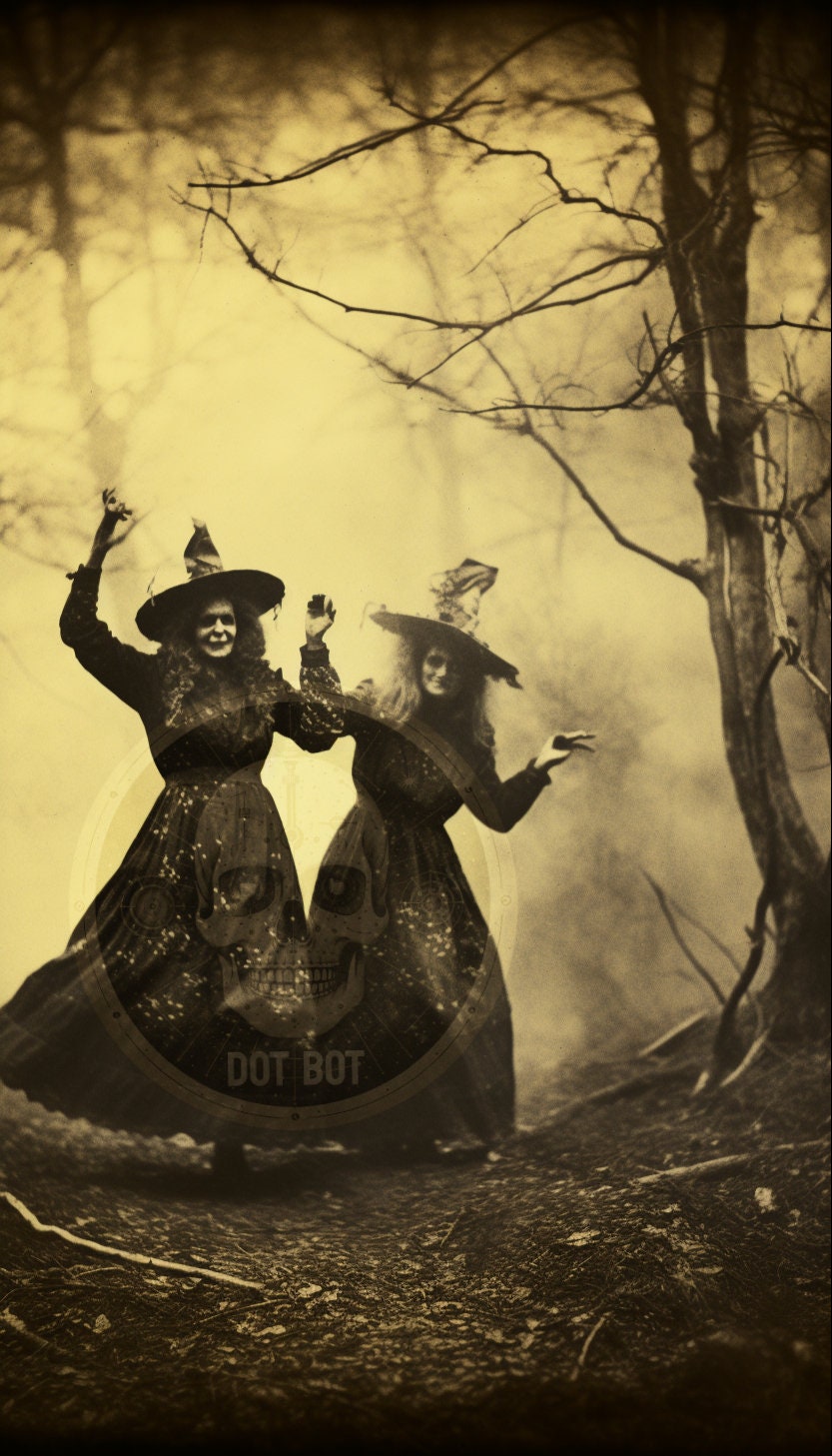 Vintage Halloween, Dancing Witches, Circle of Witches, Digital Art ...