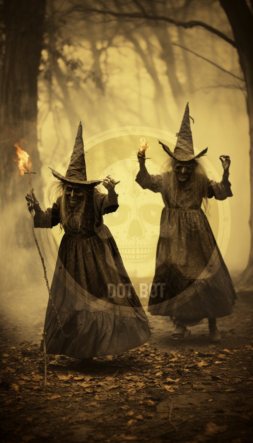 Vintage Halloween, Dancing Witches, Circle of Witches, Digital Art ...