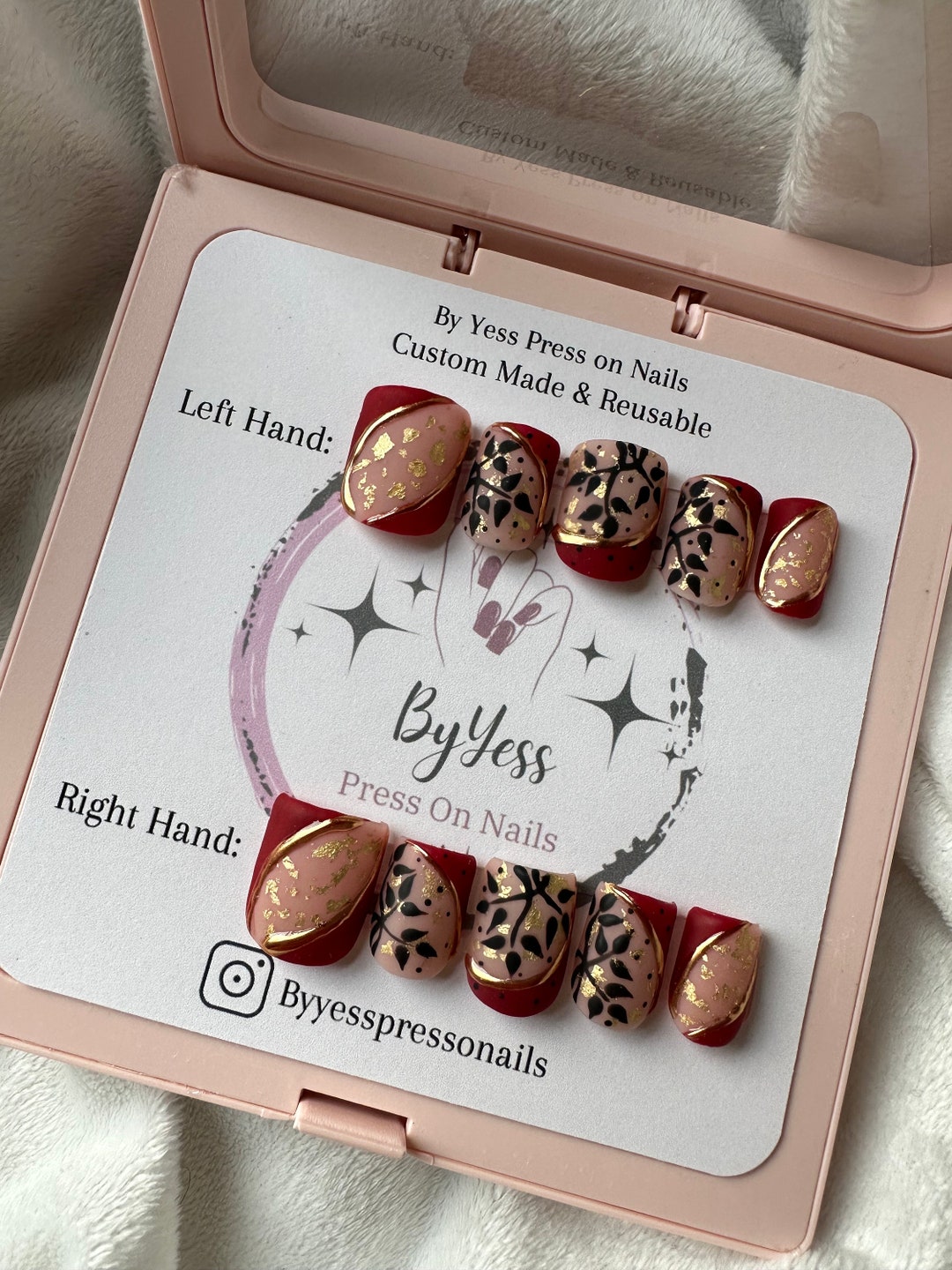 Red Abstract French Nails With Golden Chrome and Flake Accents - Etsy