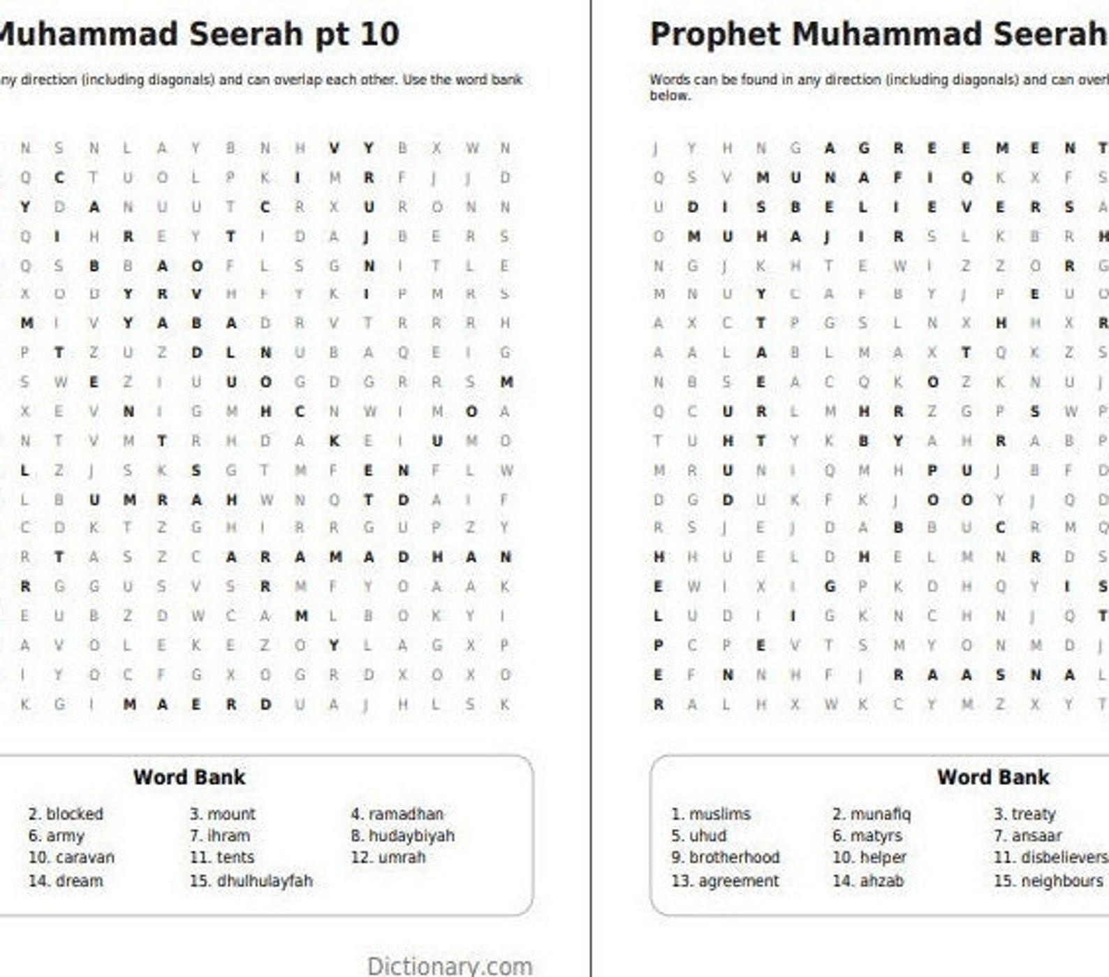 10 Sheets of Islamic Word Searches for Kids, Islamic Education, Fun ...