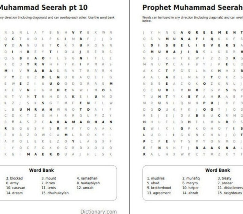 10 Sheets of Islamic Word Searches for Kids, Islamic Education, Fun ...