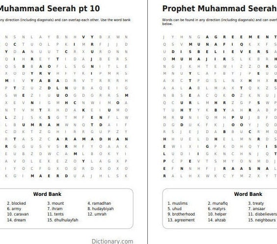 10 Sheets of Islamic Word Searches for Kids, Islamic Education, Fun ...
