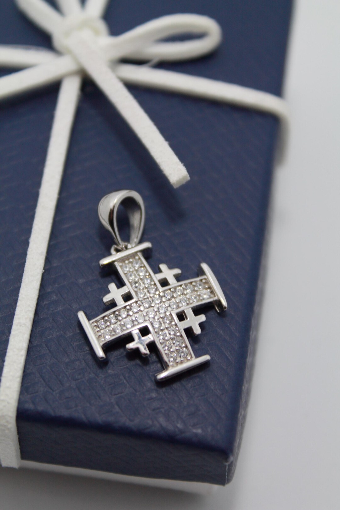 Sterling Silver Jerusalem Cross Pendant Cubic Zirconia Stones - Etsy