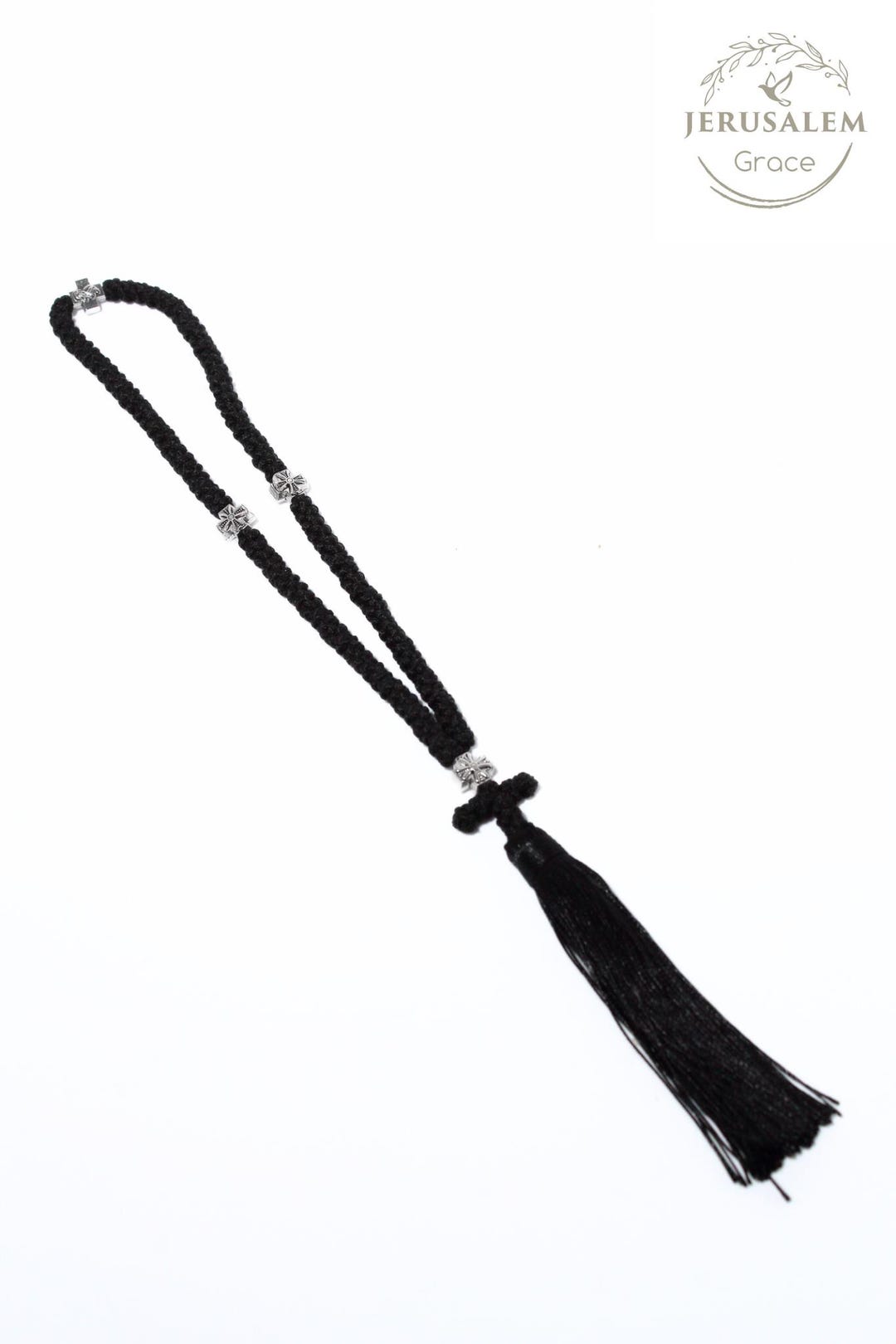 Black Rope Cross Rosary, Spiritual Gift for Him, Orthodox Prayer Rope ...