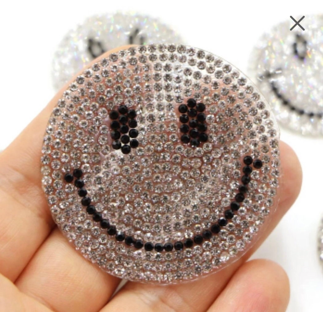 Rhinestone Iron on Smiley Face Patch Iron on Rhinestone Smiley Face ...