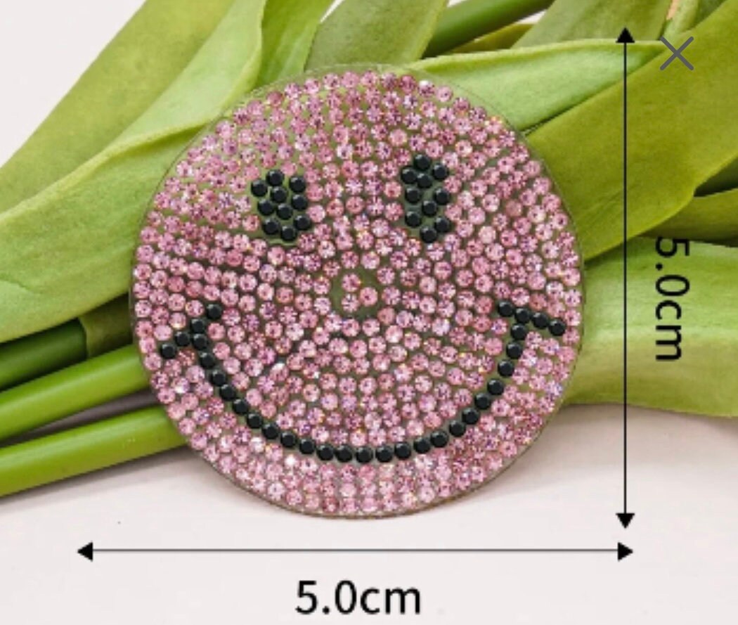 Rhinestone Iron on Smiley Face Patch Iron on Rhinestone Smiley Face ...