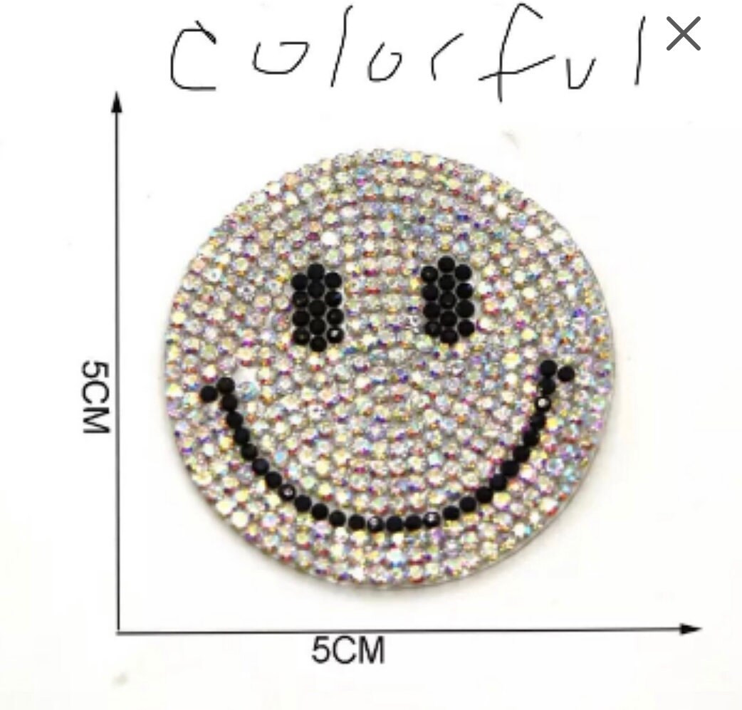 Rhinestone Iron on Smiley Face Patch Iron on Rhinestone Smiley Face Patch Rhinestone Fashion ...