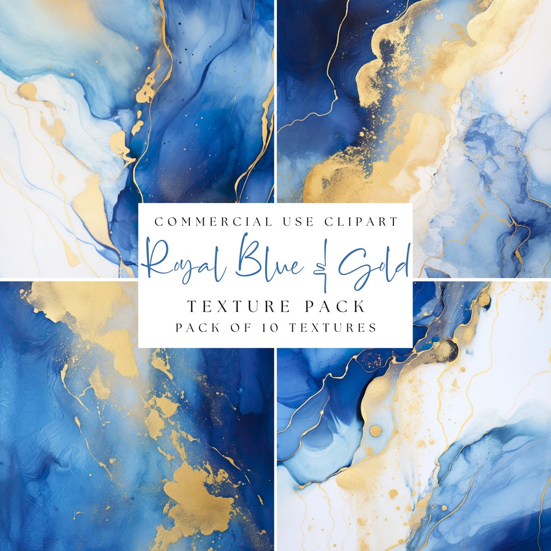 Royal Blue & Gold Abstract Texture Clipart. Commercial Use. Alcohol Ink ...