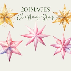 Watercolor Christmas Stars Clip Art. Festive Xmas Star PNG. Holiday ...