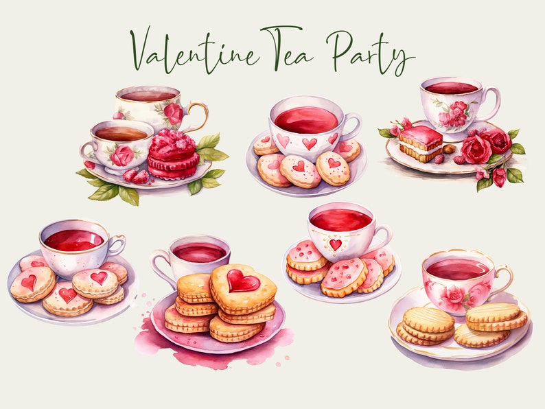 Valentine Tea Party Clip Art. Heart & Flowers Tea Cup Bundle. Love Tea ...