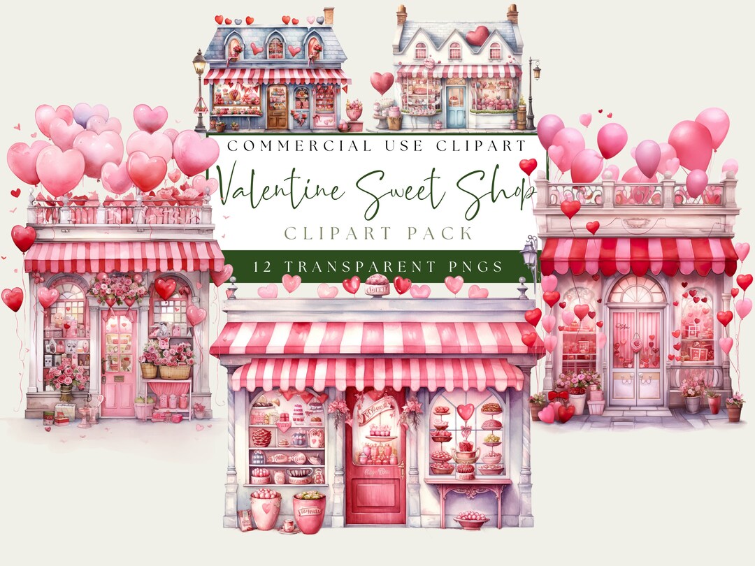 Valentine Candy Shop Clipart. Pink & Red Valentine Sweet Shop PNG ...