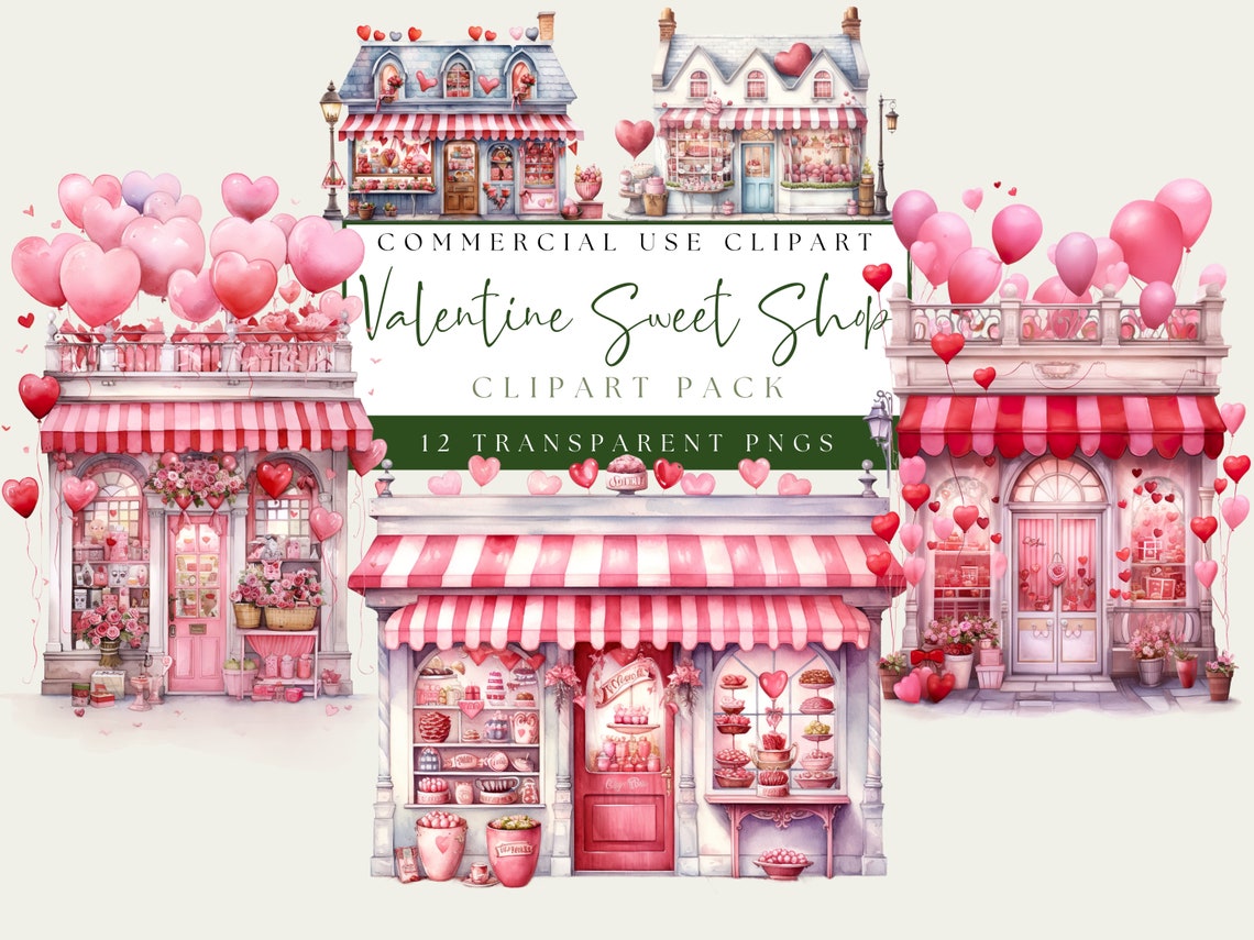 Valentine Candy Shop Clipart. Pink & Red Valentine Sweet Shop PNG ...