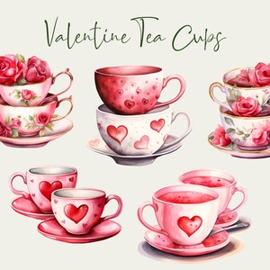 Valentine Tea Party Clip Art. Heart & Flowers Tea Cup Bundle. Love Tea ...