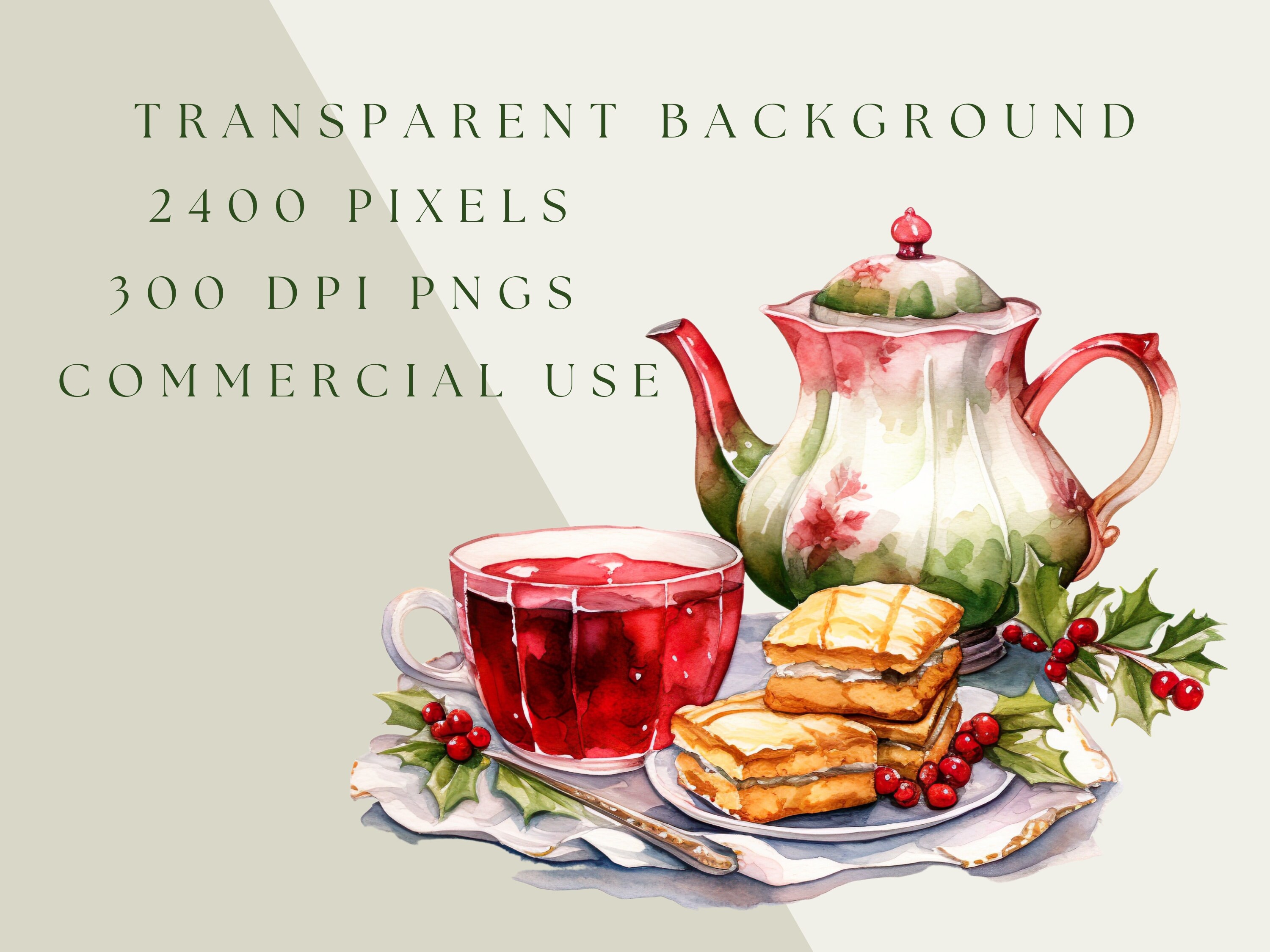 Christmas Tea Party Clip Art. Winter Holiday Tea Cups. Xmas Tea Pot PNG ...