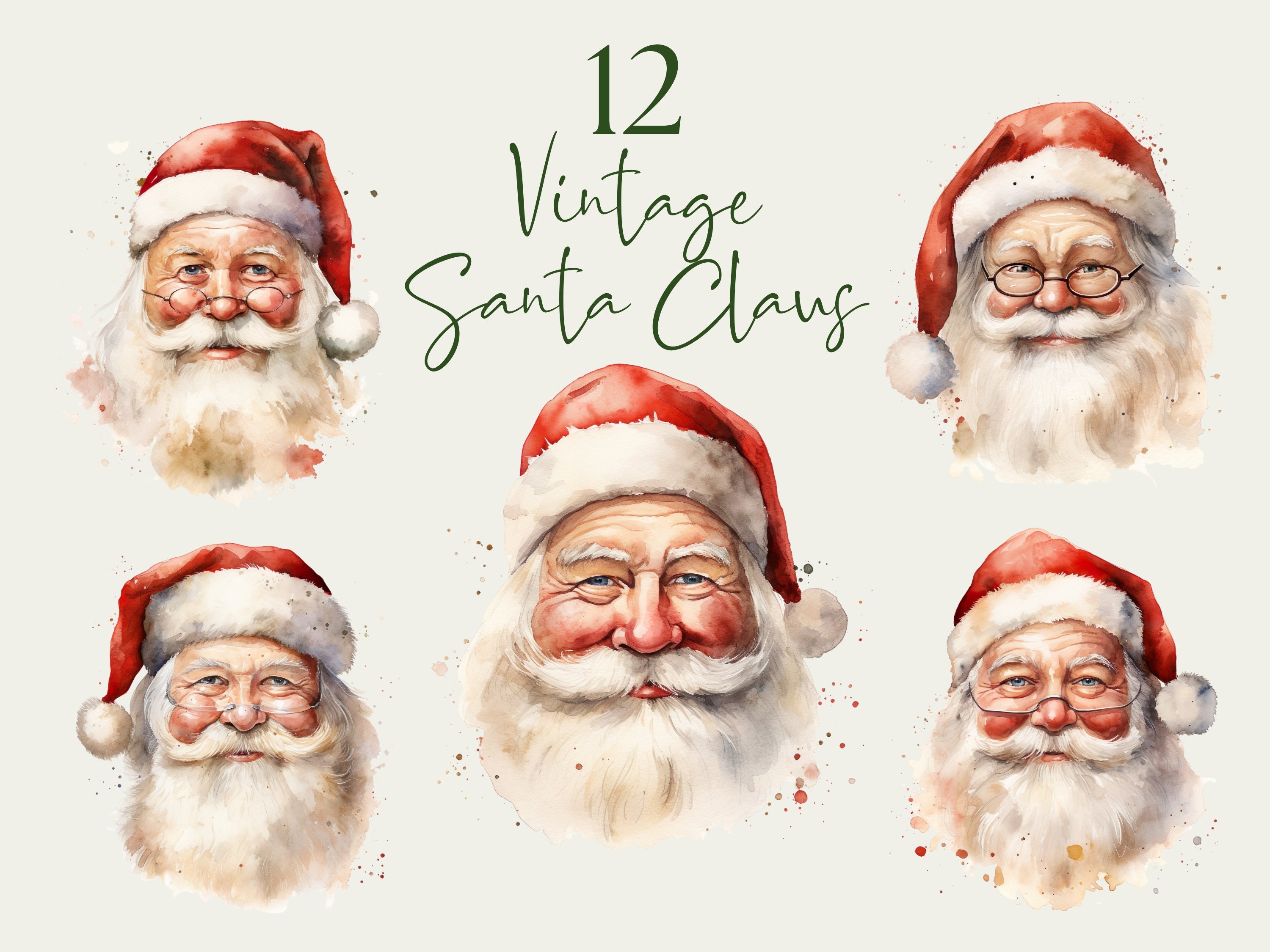 Santa Claus Clip Art. Watercolor Vintage Saint Nick Xmas PNG. Holiday ...