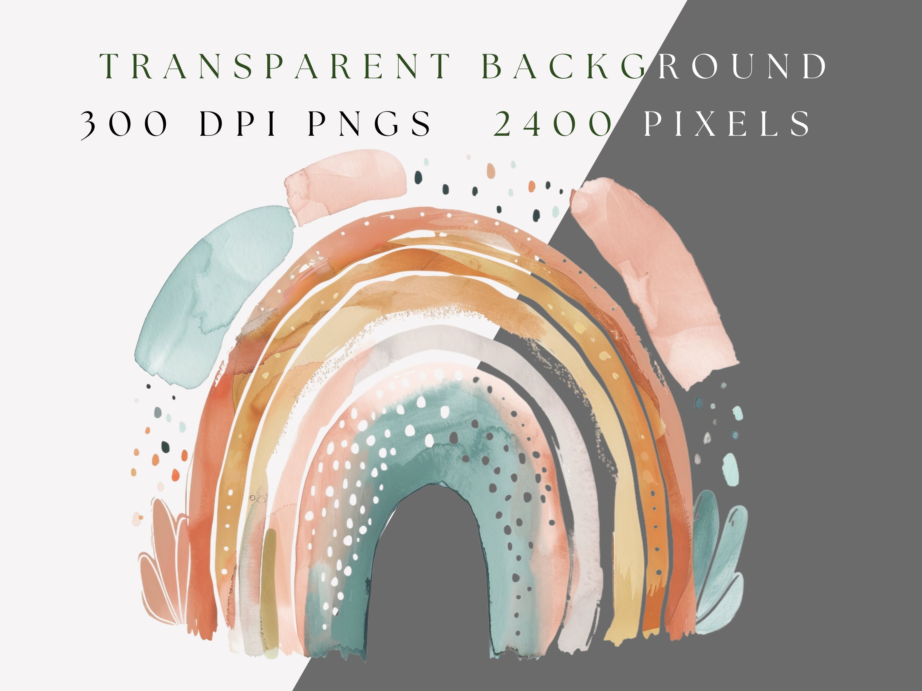 Neutral Boho Rainbow Clipart. Pastel Nursery Clip Art Pack. Watercolor ...