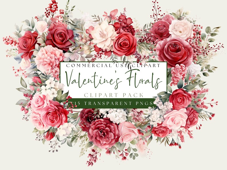 Valentine Watercolor Flowers Clipart Pack. Valentines Day Flower Images ...