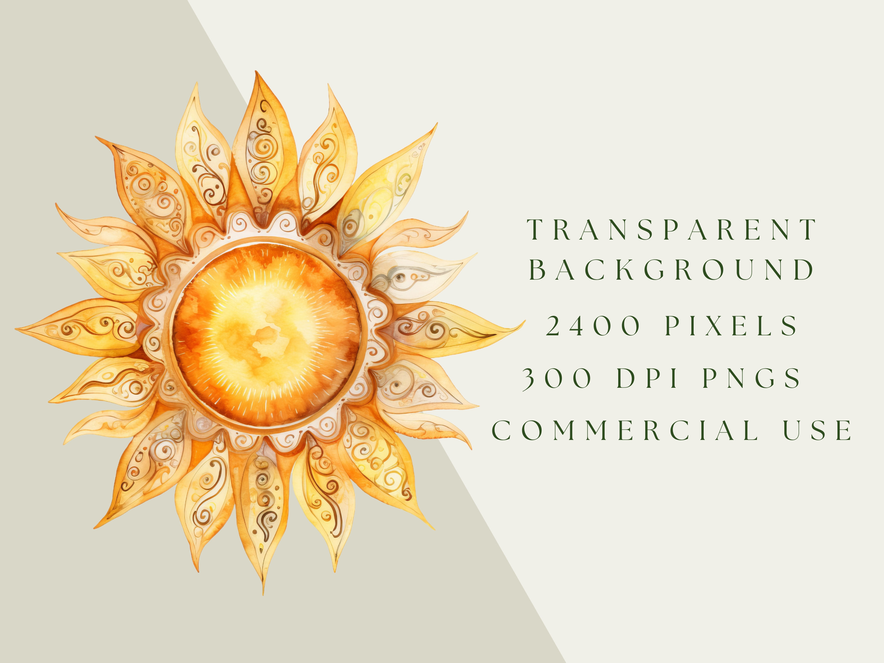 Boho Sun Clipart. Watercolor Bohemian Sunshine Images. Celestial ...