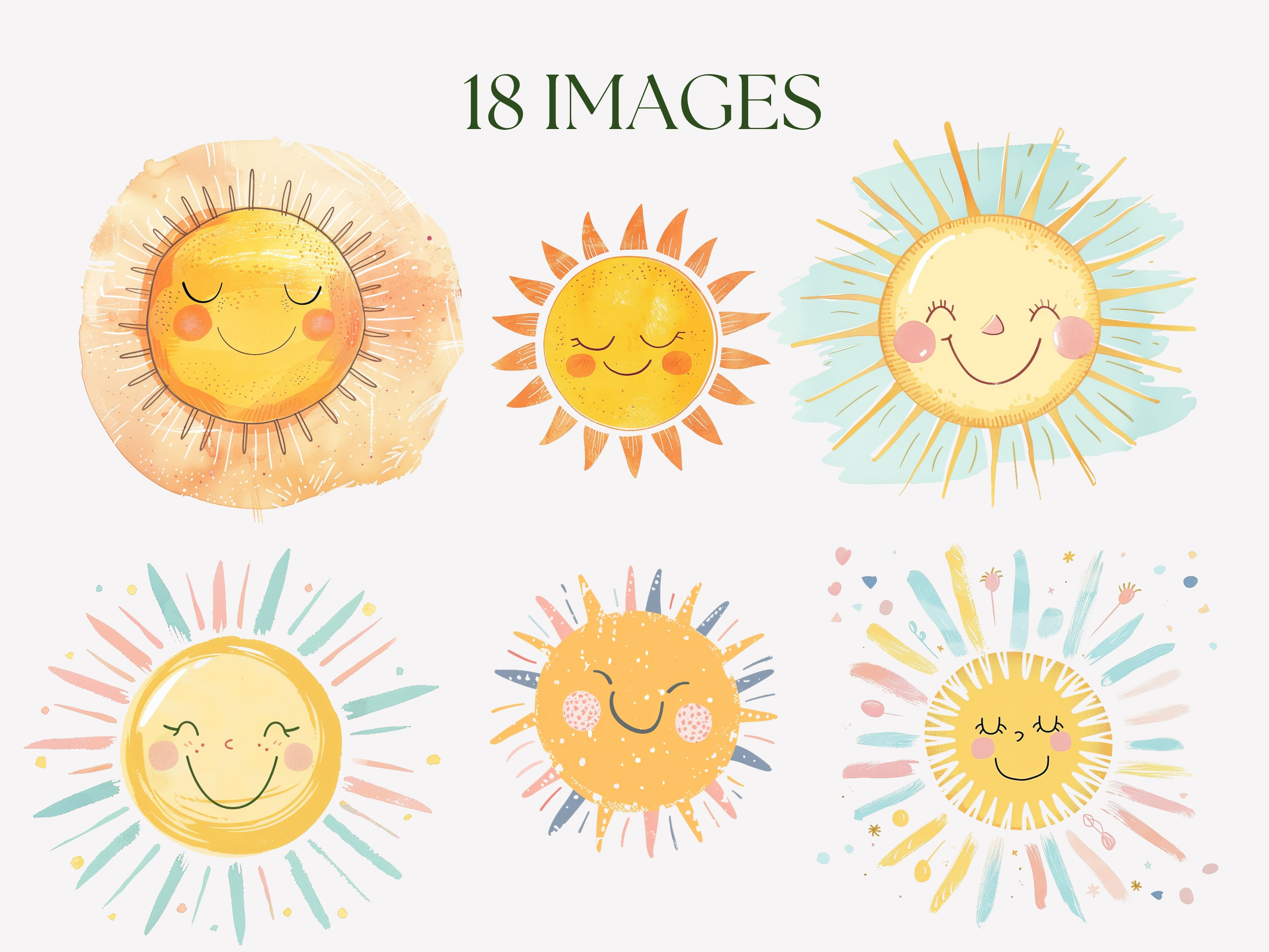 Cute Sun Clipart. Watercolor Cute Sunshine. Boho Suns. Pastel Nursery ...