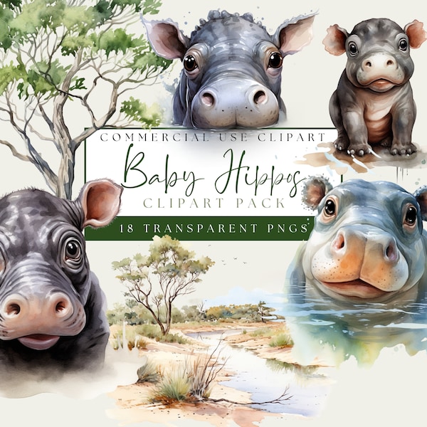 Hippo Watercolor - Etsy