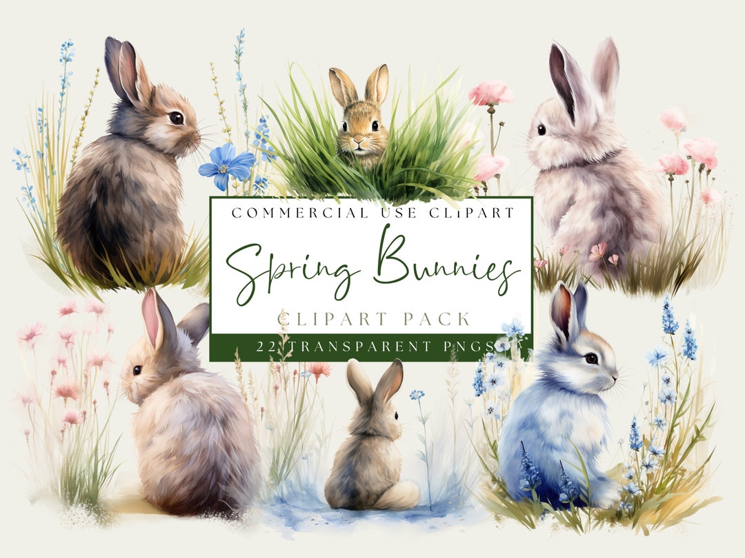 Fluffy Bunny Clipart. Springtime Babies. Rabbits With Flowers ...