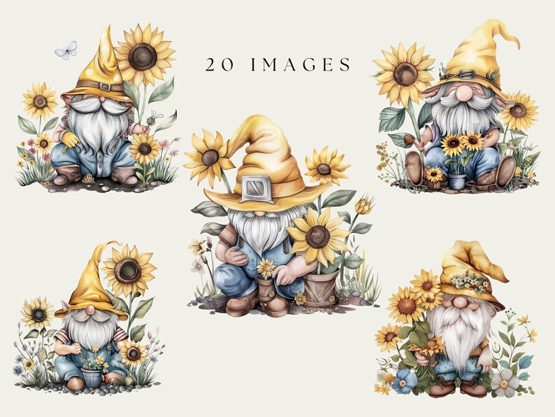 Sunflower Gnome Clipart Bundle. Watercolor Spring Garden Gnome PNG ...