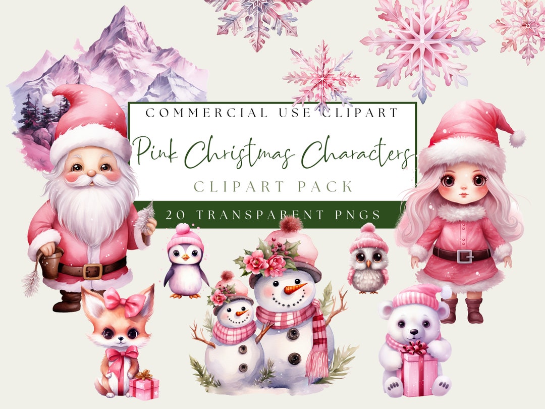 Candy Pink Christmas Character Clip Art. Cute Animals Watercolor PNG ...
