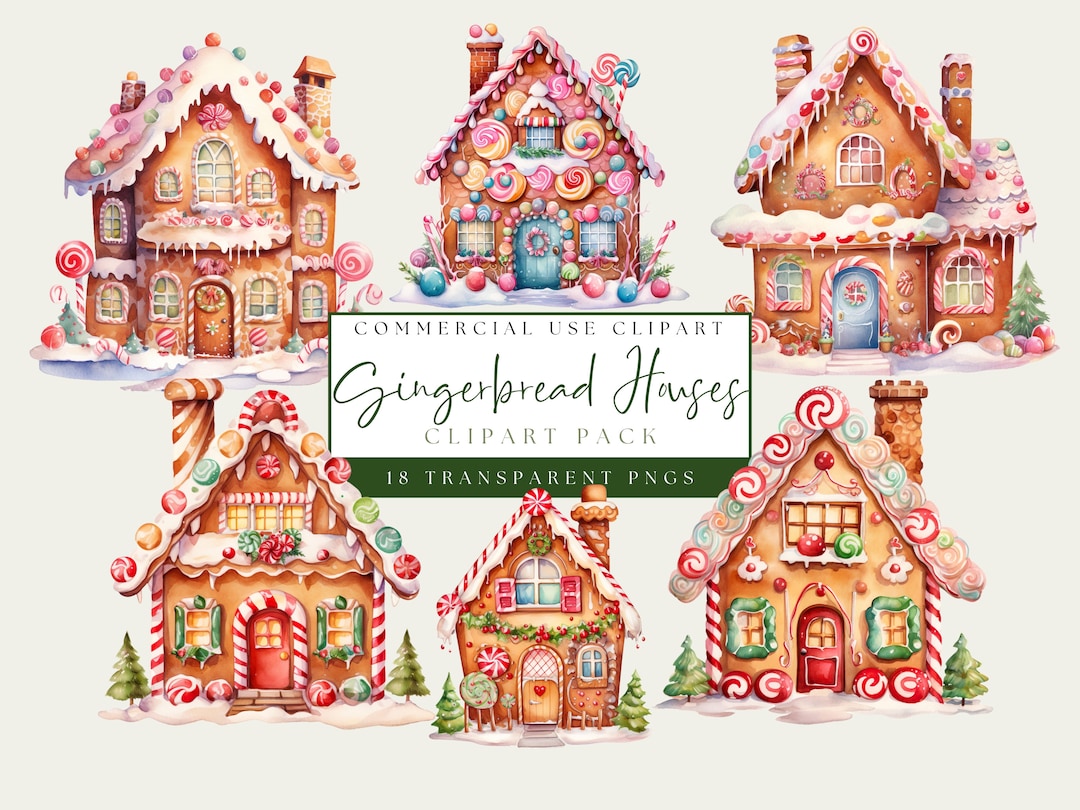 Watercolor Gingerbread Houses Clip Art. Christmas Baking PNG Bundle ...