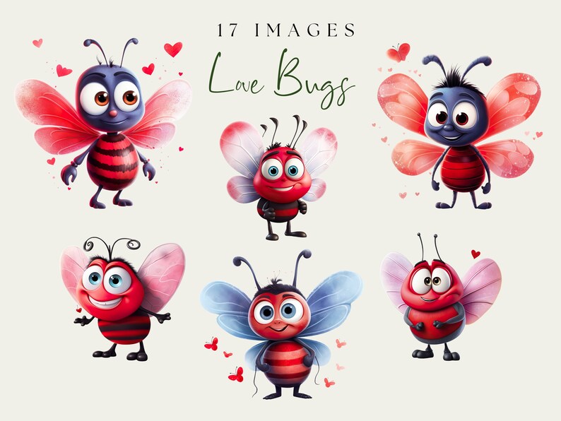 Cute Love Bug Clipart Bundle. High Quality PNG Files. Commercial Use ...