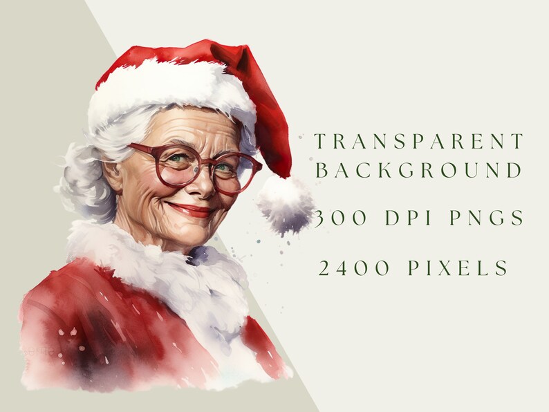 Mrs Claus Clip Art. Watercolor Christmas Image. Holiday PNG Graphic ...