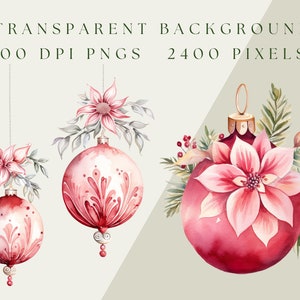 Pink Pastel Christmas Clip Art. Watercolor Xmas Ornaments PNG. Pastel ...
