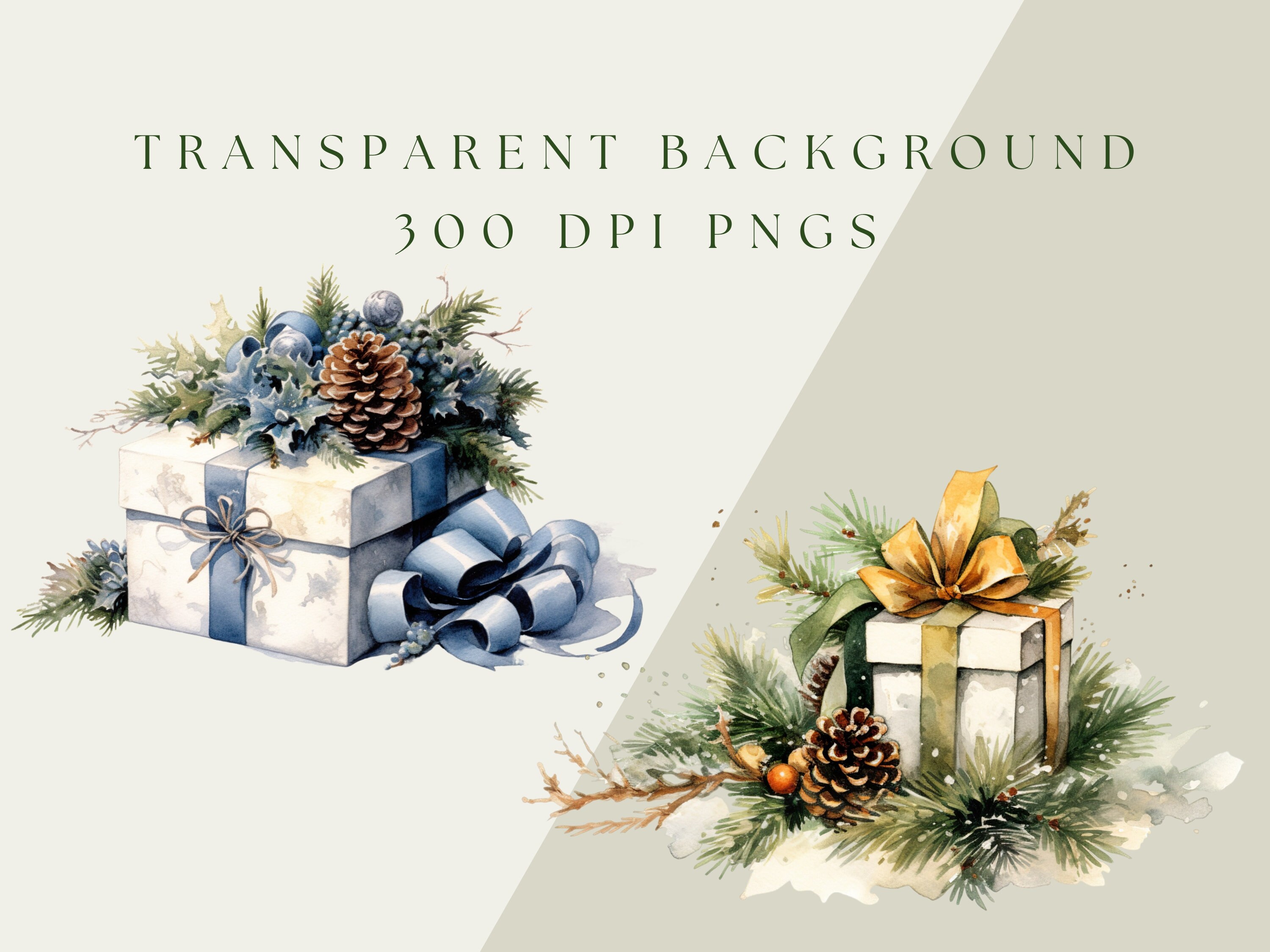 Christmas Gift Box Clipart. Watercolor Christmas Present PNG. Holiday ...