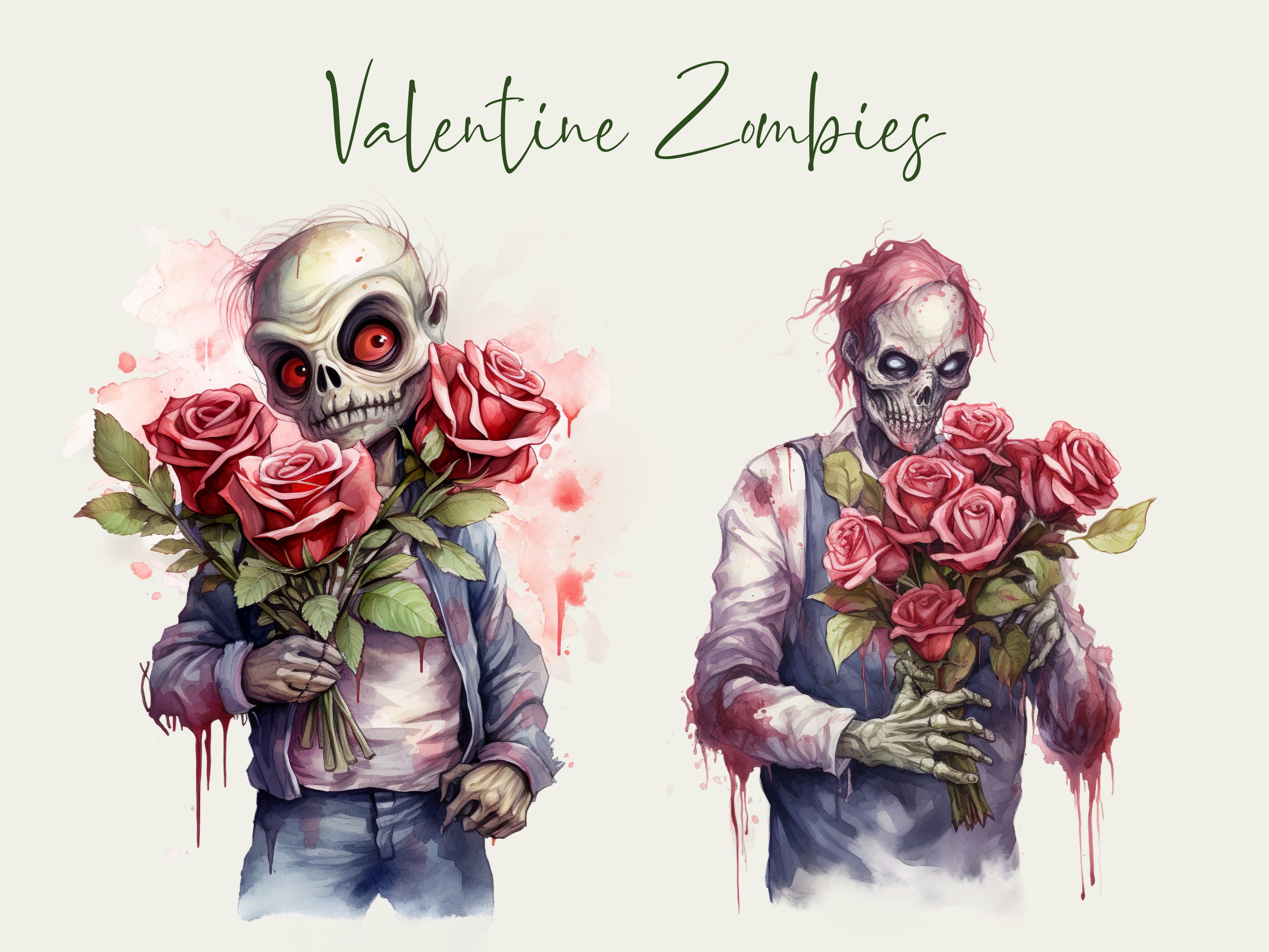 Valentine Zombie Clipart. Gothic Valentine Bundle. Dark Valentine PNG ...