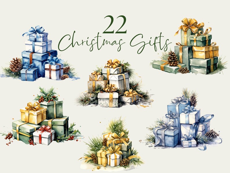 Christmas Gift Box Clipart. Watercolor Xmas Present Stacks PNG. Holiday ...