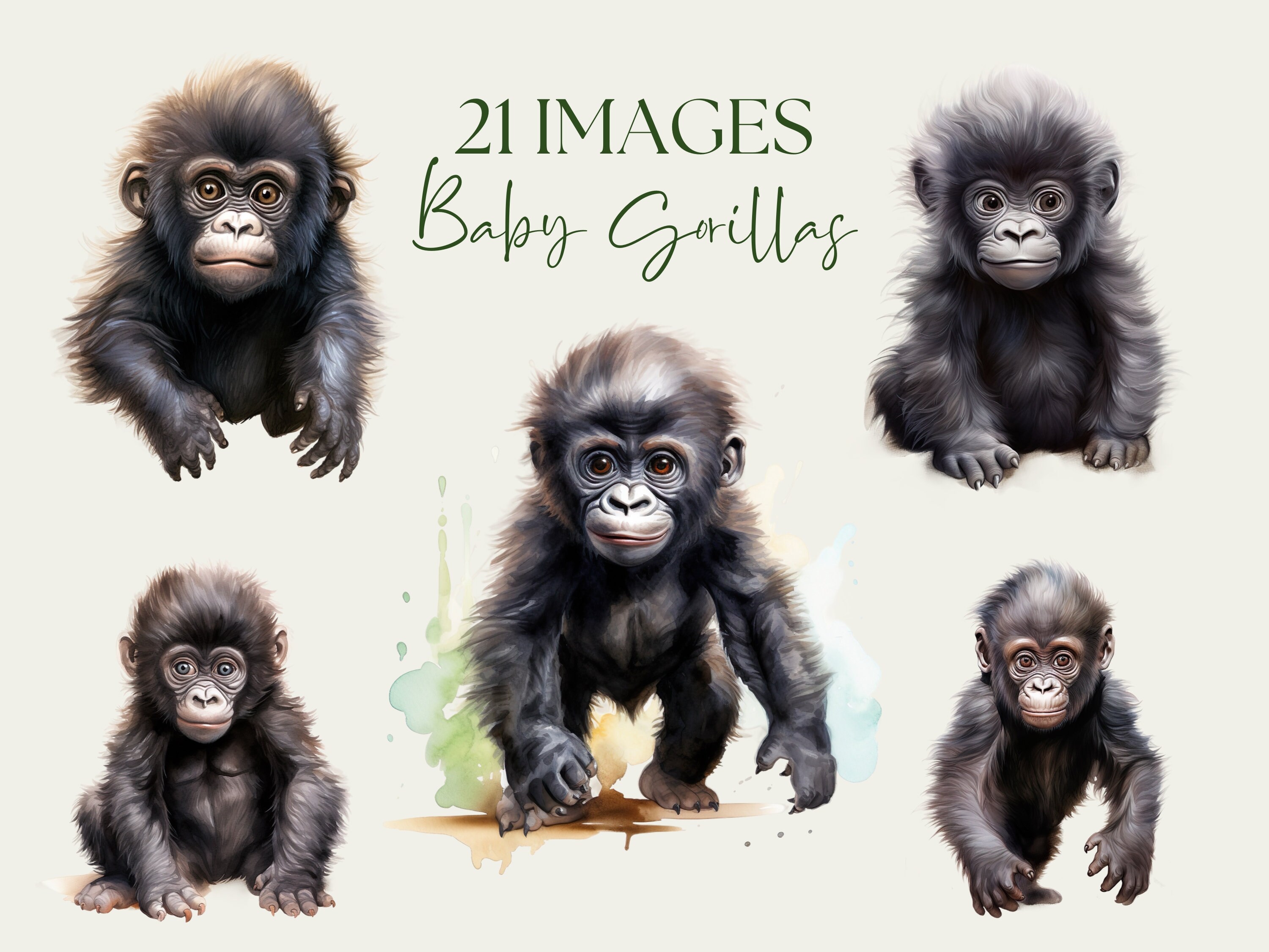 Baby Gorilla Watercolor Clipart. Commercial Use. Transparent Pngs ...