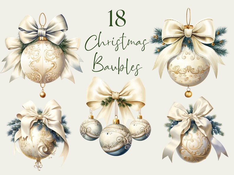 Ivory Christmas Ornaments Clip Art. Intricate Xmas Baubles PNG. Ornate ...