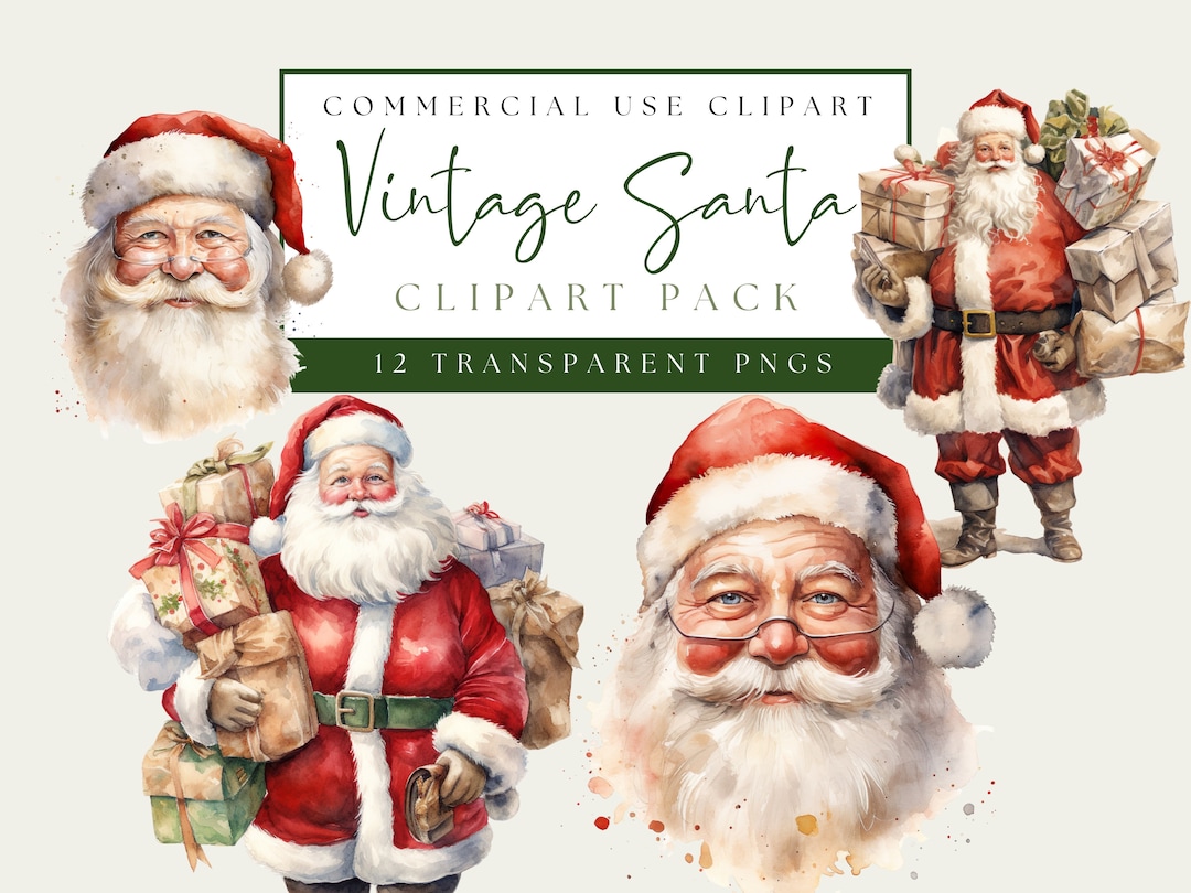 Santa Claus Clip Art. Watercolor Vintage Saint Nick Xmas PNG. Holiday ...
