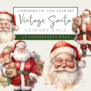 Santa Claus Clip Art. Watercolor Vintage Saint Nick Xmas PNG. Holiday ...