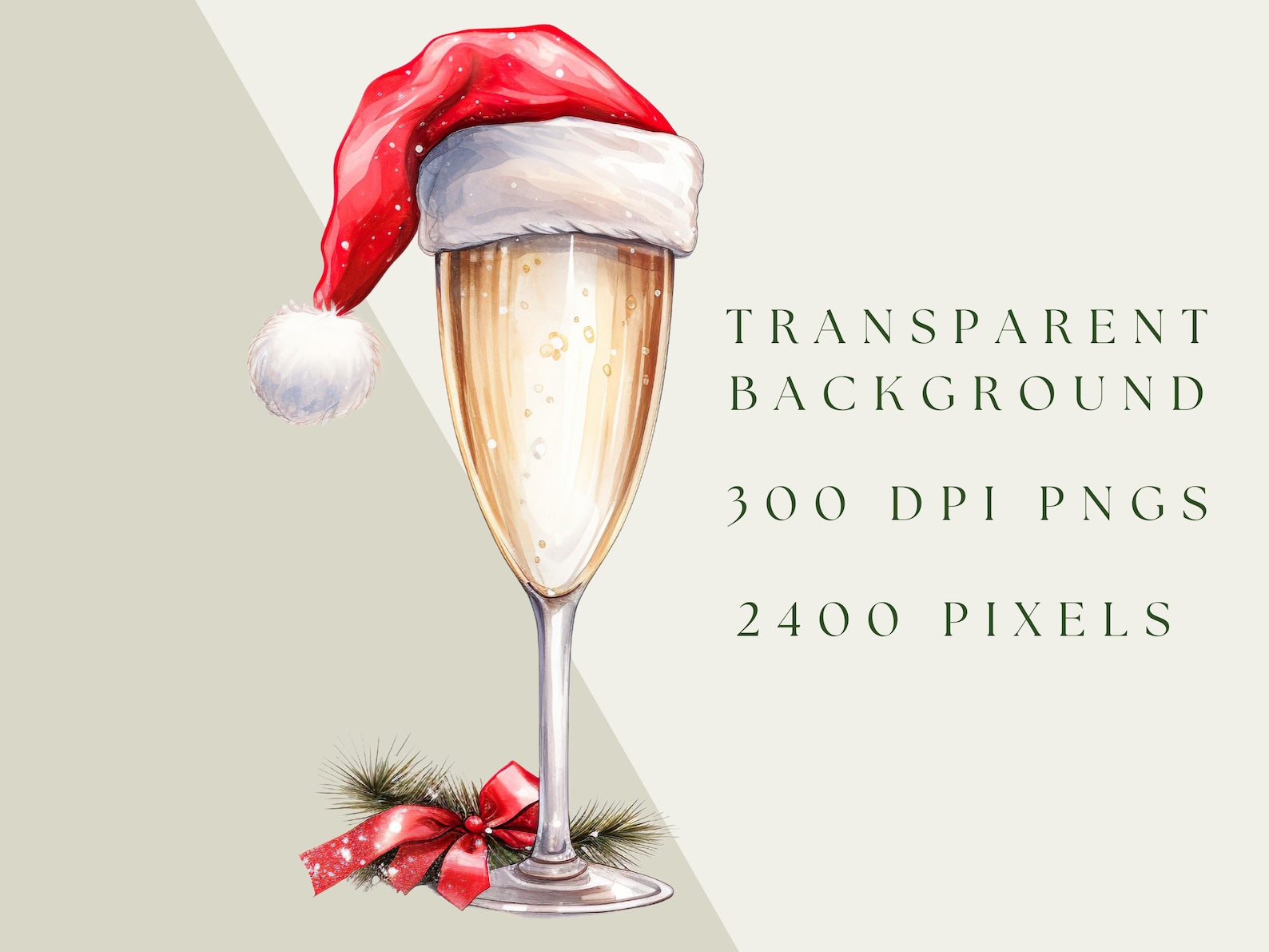 Santa Champagne Clip Art. Watercolor Christmas Drink Image. Festive ...