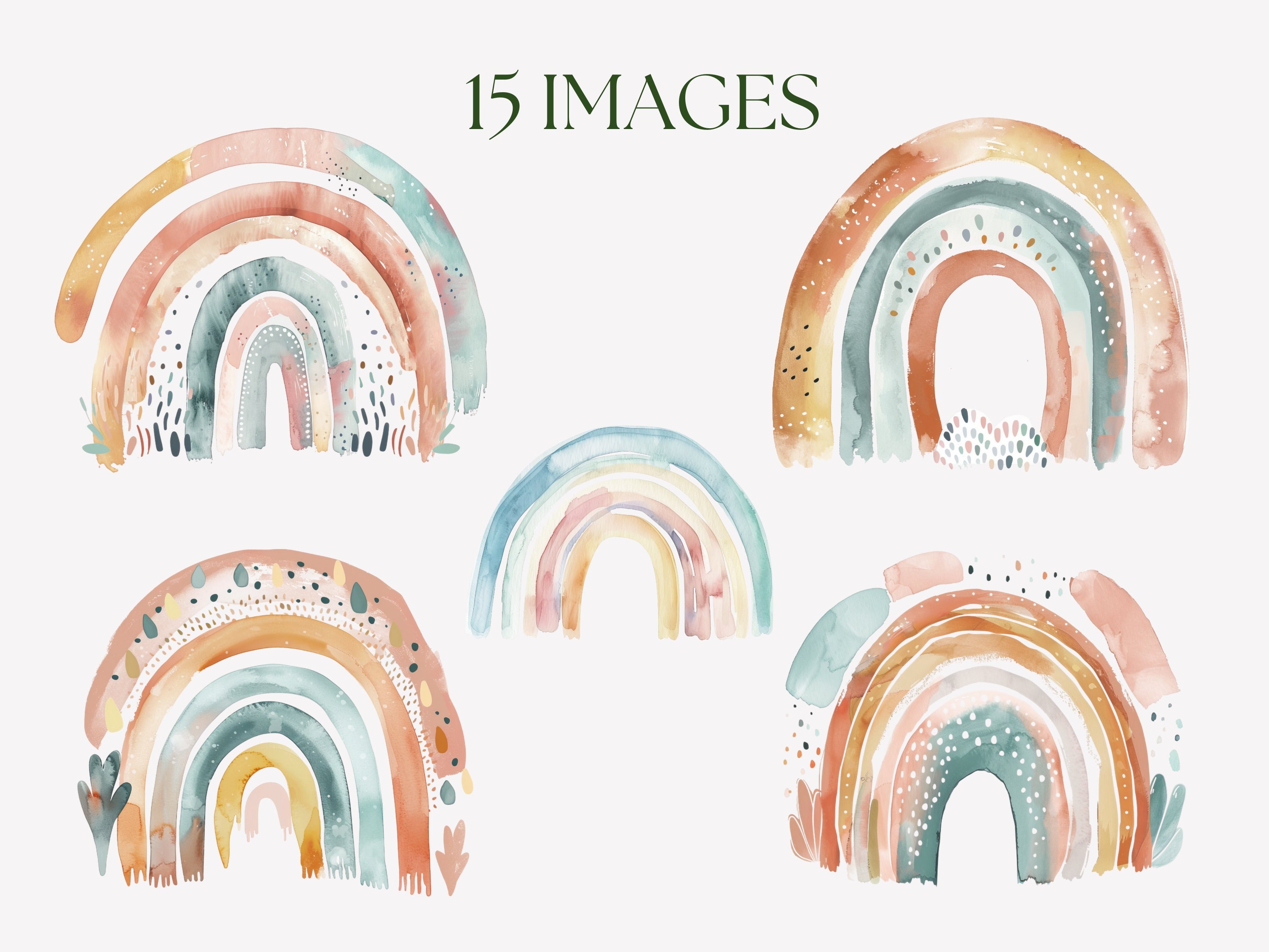 Neutral Boho Rainbow Clipart. Pastel Nursery Clip Art Pack. Watercolor ...