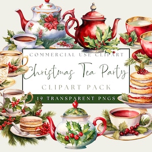 Christmas Tea Party Clip Art. Winter Holiday Tea Cups. Xmas Tea Pot PNG ...