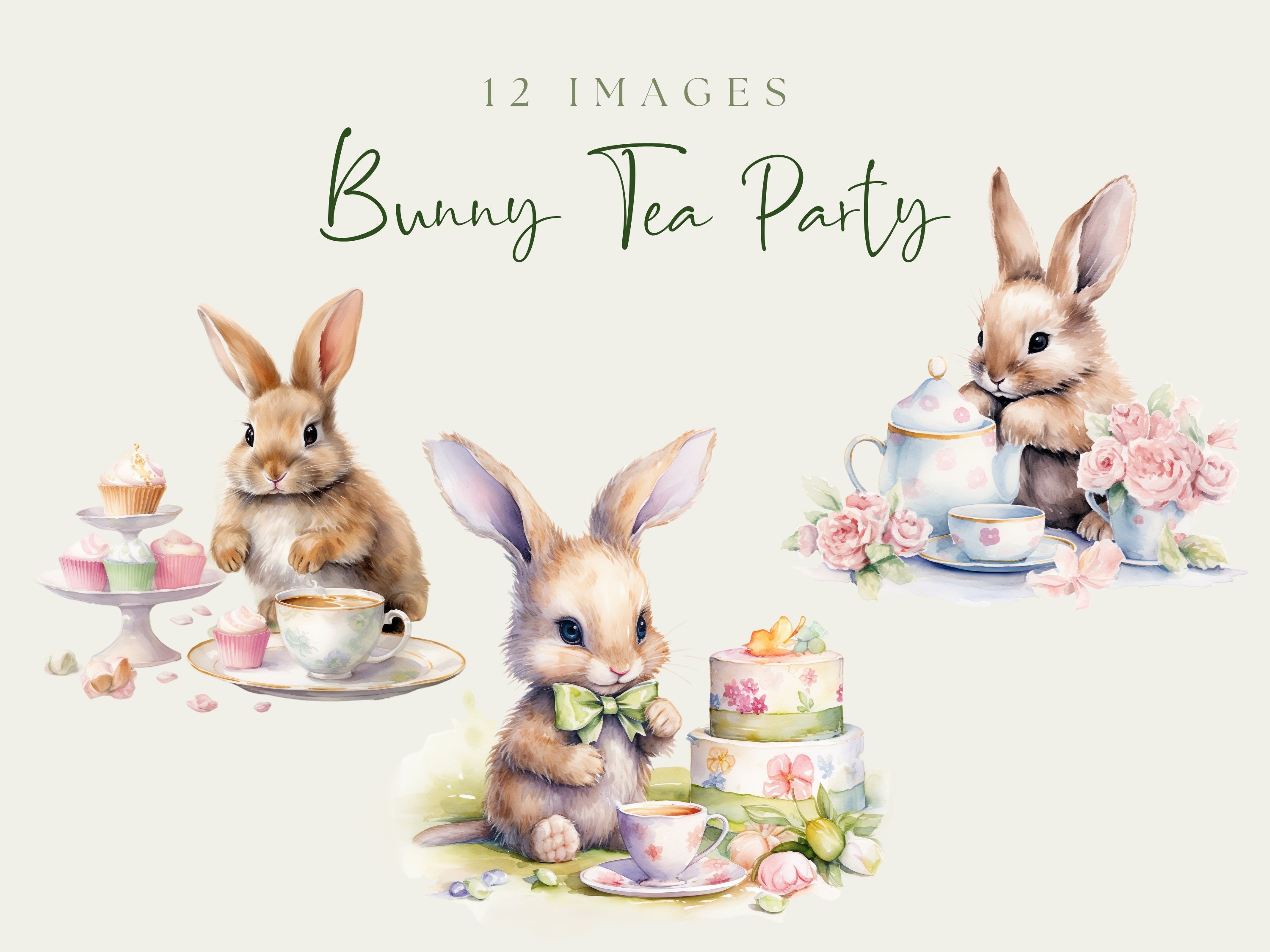 Easter Tea Clipart. Cute Spring Baby Bunny Having Tea Bundle. Easter ...