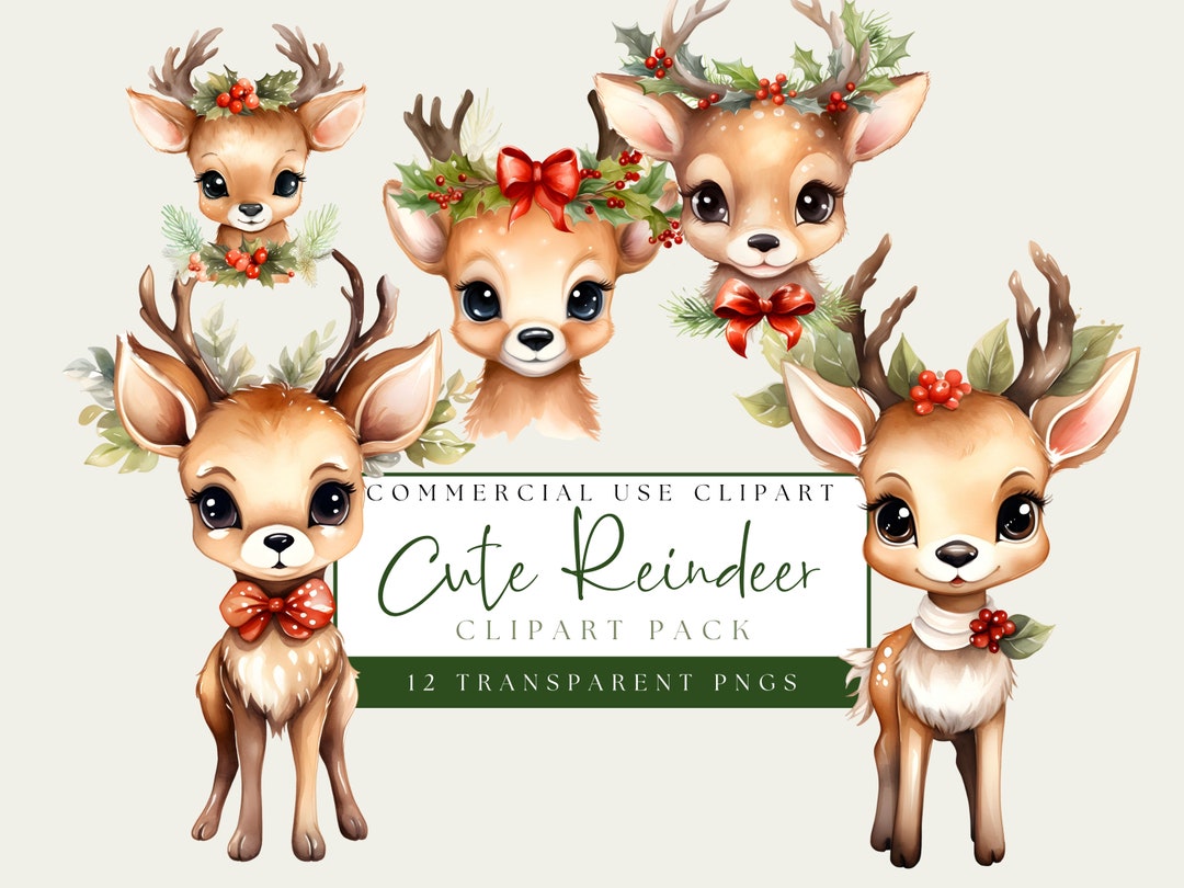 Cute Reindeer Clipart. Christmas Reindeer Bundle. Winter Images. Xmas ...