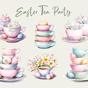 Easter Tea Party Clipart. Pastel Tea Set. Easter Florals Tea Pot PNG ...