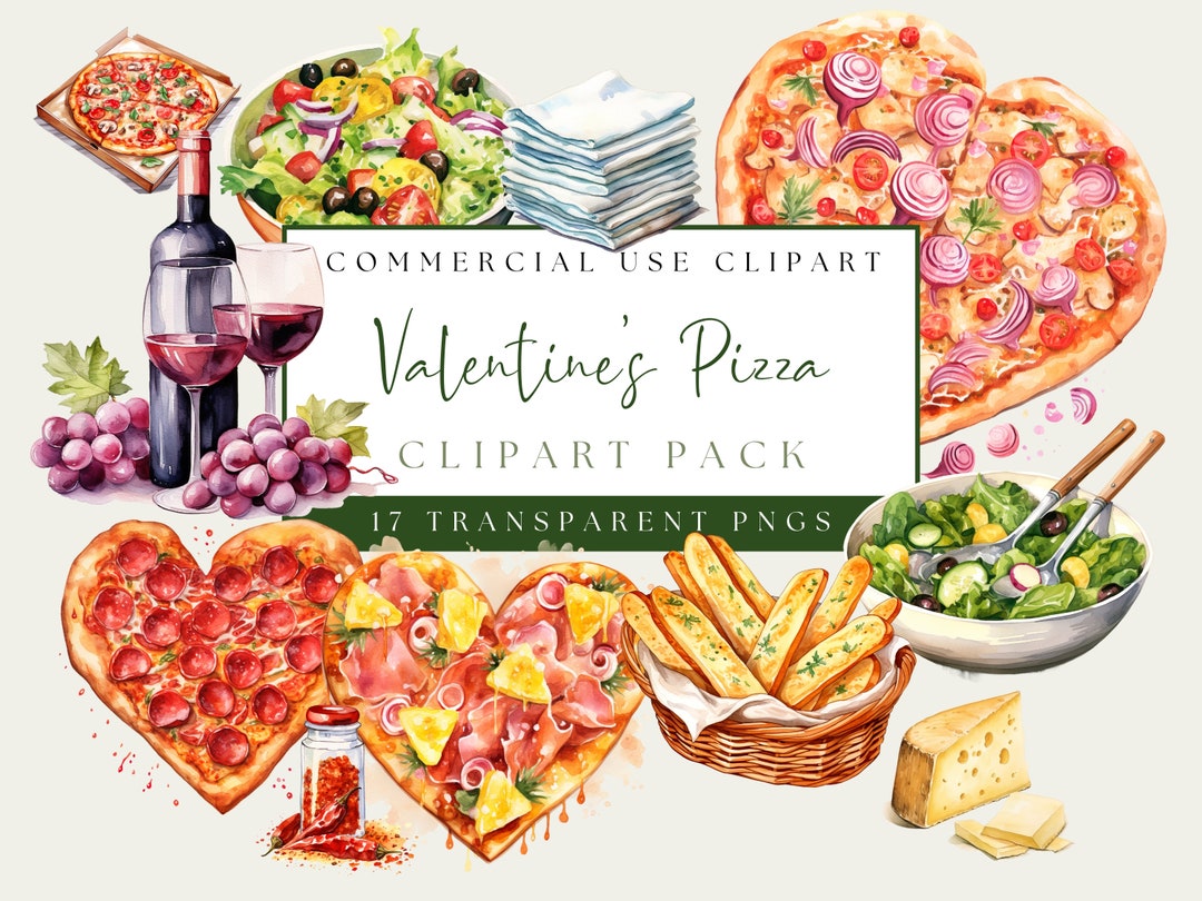Heart Pizza Clipart. Pizza Shop Bundle. Pizza Night Set. Valentine ...