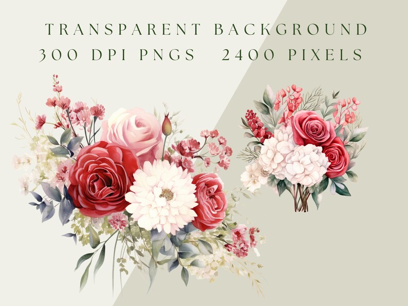 Valentine Watercolor Flowers Clipart Pack. Valentines Day Flower Images ...