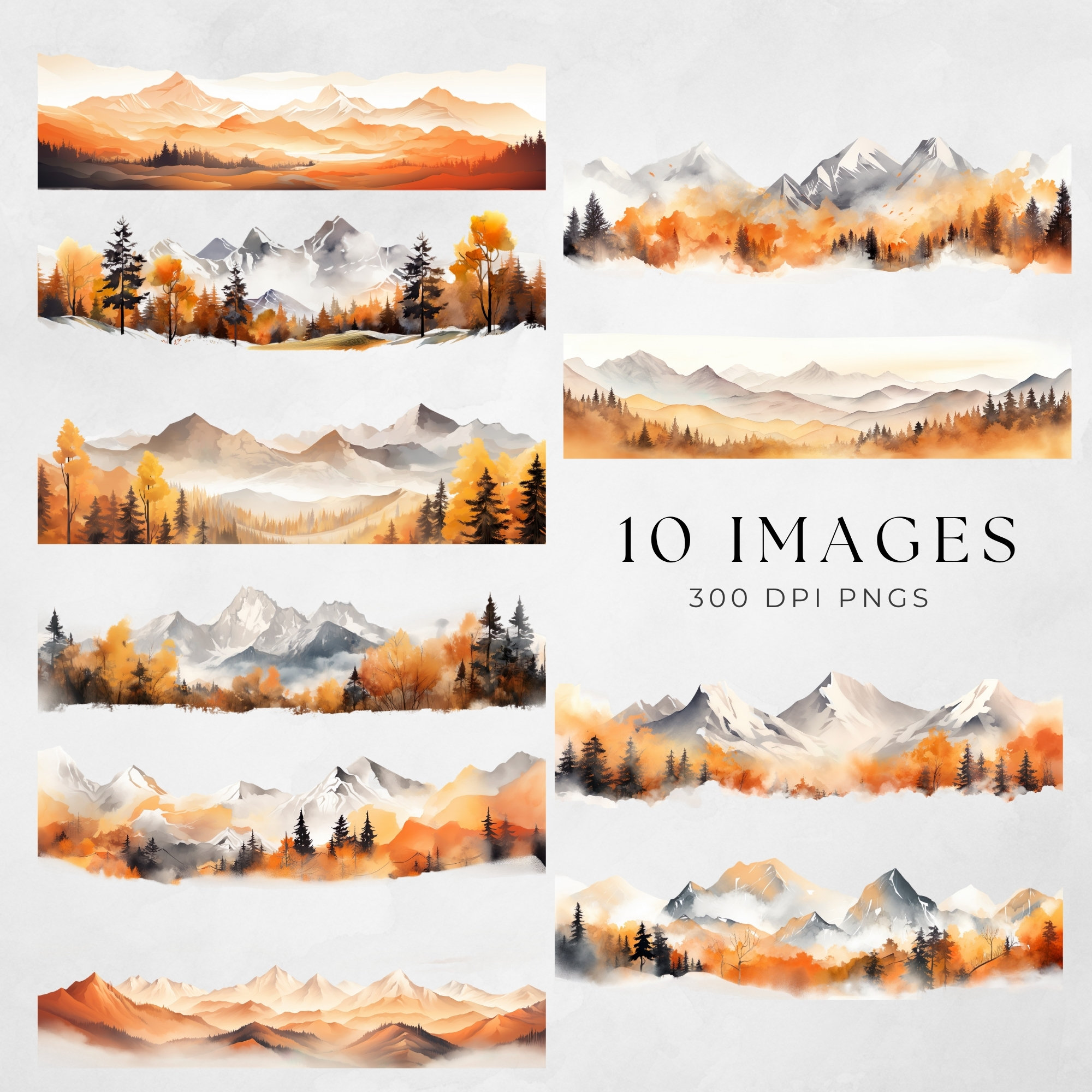 Mountain Border Clipart. Autumn Nature Scenes. Orange Fall Mountain ...